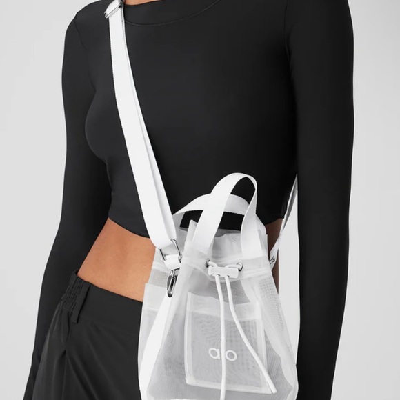 ALO Yoga | Bags | Alo White Sheer Mesh Bucket Crossbody Bag With ...